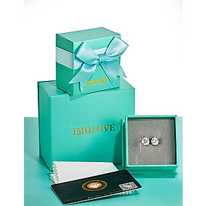 IMOLOVE Moissanite Stud Earrings with 0.6ct-3ct D Color Round Cut Lab Created Diamond Earrings in Sterling Silver with 18K White Gold Plated for Women Men-2