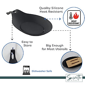 Silicone Spoon Rest for Kitchen Spoon Holder - Black