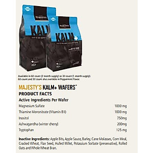 Majesty's Kalm Wafers - Supports Horse / Equine Balanced Behavior and Normal Nervous System Function - Tryptophan, Vitamin B1, Winter Cherry, Inositol - 60 Count (2 Month Supply)