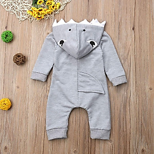 Bowanadacles Newborn Infant Baby boy Girl Cartoon Shark Long Sleeve Hooded Jumpsuit Bodysuit Romper Zipper Outfit