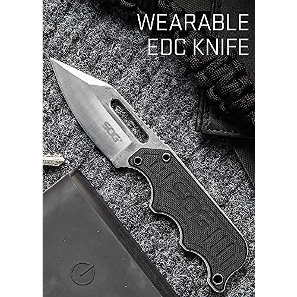 SOG Small Fixed Blade Knife - Instinct Boot Knife, EDC Knife, Neck Knife, 2.3 Inch Full Tang Blade w/ Knife Sheath and Clip, 4in. x 1in. x 8.5in. (NB1012-CP) , Black