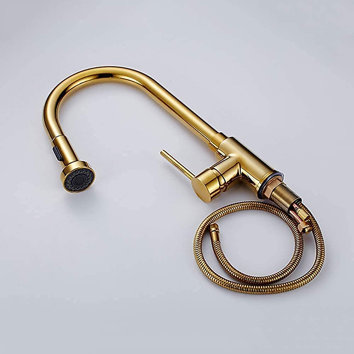 Extendable Kitchen Faucet Gold Faucet Kitchen with Pull-Out Spray Shower Sink Mixer Single Lever Mixer Tap Sink Mixer 360°°Swivel Made of Brass