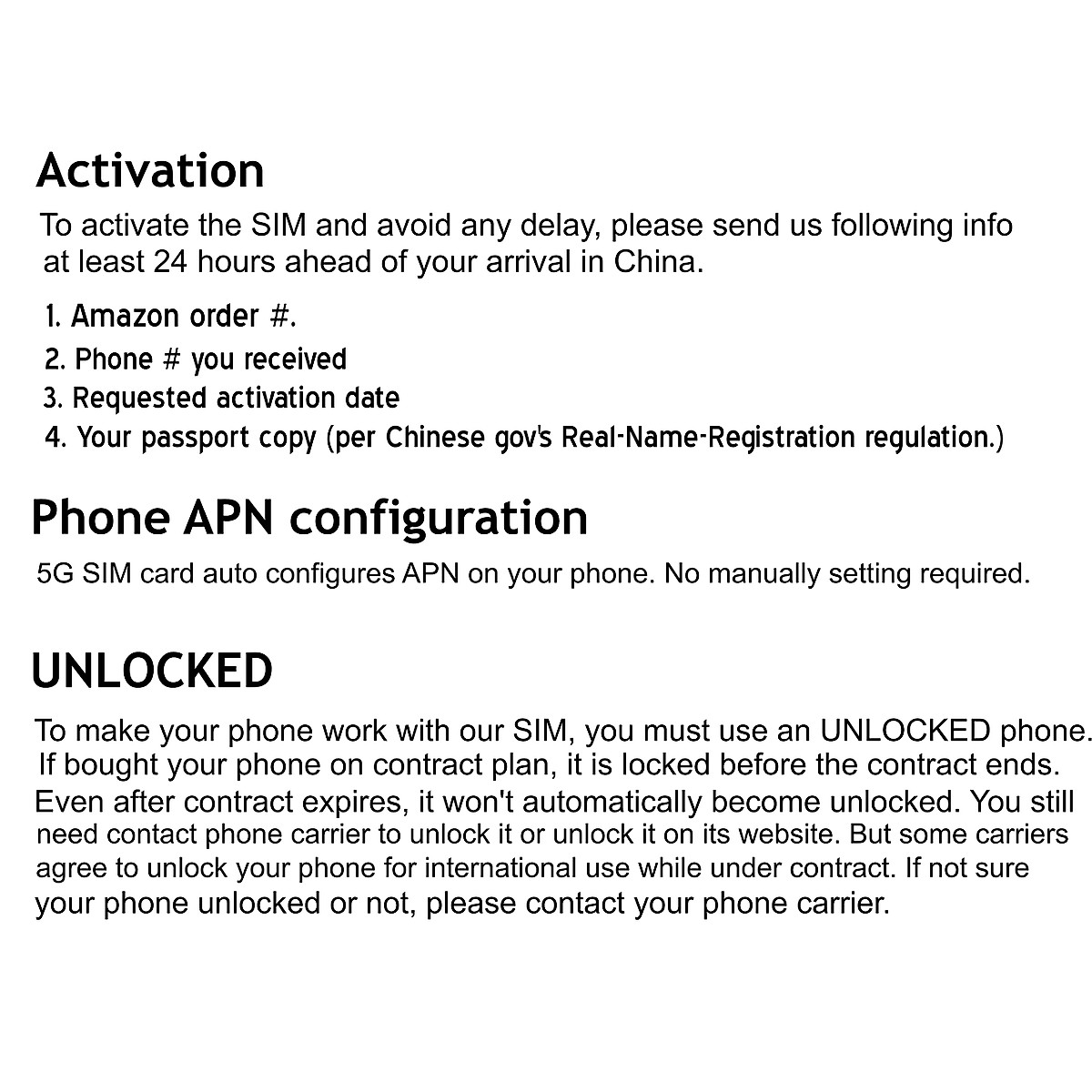 China Unicom Sim Card 5G Network 15Days 10GB Data, 100 Minutes Talk Plus 100 Texts