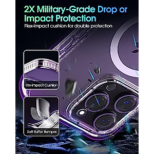 SCORPIFY iPhone 14 Pro Max Case for Magnetic Clear Design, [Non Yellowing] Phone Cover for Men Women, with Tempered Glass Screen+Camera Lens Protector, [Compatible with MagSafe] Slim Bumper, Clear