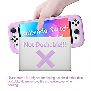 Teyomi Silicone Case for Nintendo Switch OLED with 2 Game Cards Slots, [Kids Friendly] Shockproof Protective Cover with Tempered Glass Screen Protector, Ergonomic Grip Case for Switch OLED, Purple