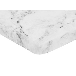 Sweet Jojo Designs Grey, Black and White Baby Boy or Girl Unisex Fitted Mini Portable Crib Sheet for Marble Collection - for Mini Crib or Pack and Play ONLY