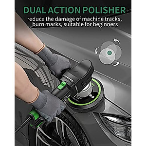 Ginour Buffer Polisher, 6 inch Dual Action Buffer for Car Detailing, Variable Speed Random Orbital Car Buffer with 2 Handles, 5 Buffing Pads & Packing Bag