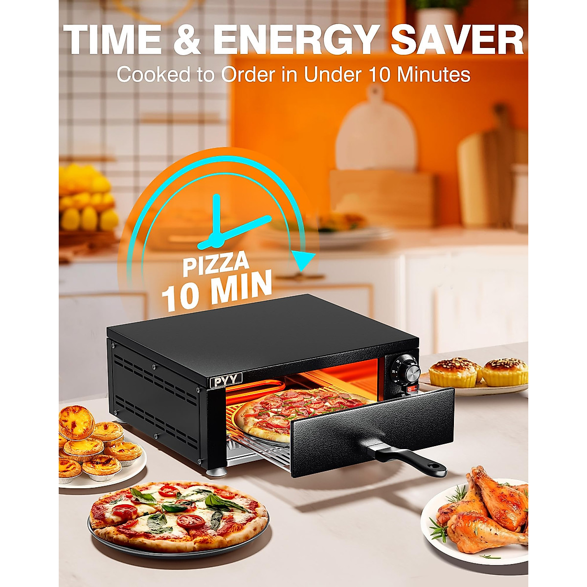 PYY Electric Pizza Oven Indoor Countertop Pizza Oven Commercial Pizza Maker Machine for Home with Timer Stainless Steel Pizza Cooker