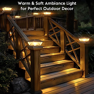 Solar Post Cap Lights Outdoor - 8 Pack 2 Modes Solar Fence Post Lights for 4x4 4.5x4.5 5x5 Wooden Vinyl Posts, Waterproof Solar Powered Deck Lights for Front Porch Patio Decor, Warm White & Cool White