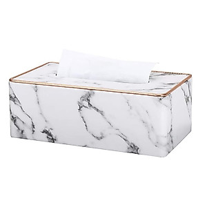Sumnacon Rectangular Leather Tissue Box Cover - Stylish Tissue Box Holder with Magnetic Bottom, Decorative PU Tissue Box for Vanity Dresser Night Stand Table Countertop Home Office Car, Marble White