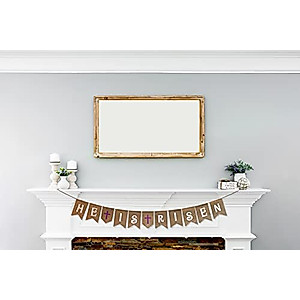 HE IS RISEN Burlap Banner - Easter Bunting Decoration with Crosses - Religious Holiday Bunting Wall Hanging - Ready to Hang Church Prop Decorations by Jolly Jon