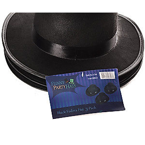 Funny Party Hats Black Fedora Gangster Hat Costume Accessory - Pack of 3