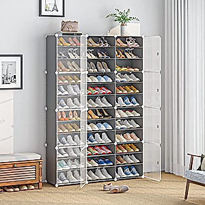 Aeitc Shoe Rack Organizer Shoe Storage Cabinet Narrow Standing Stackable Space Saver (72 Pairs, Grey)