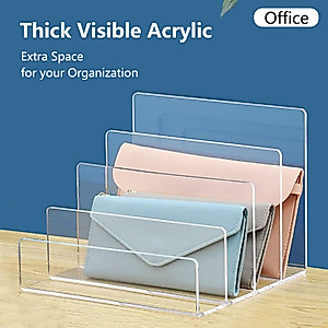 Halyuhn Acrylic Desk File Organizer, 4Sections Clear File Organizer for Desk, Letter Organizer Desktop, Acrylic Mail Organizer Countertop for Notebook, Document and Mail, File Holder for Desk,1Pcs