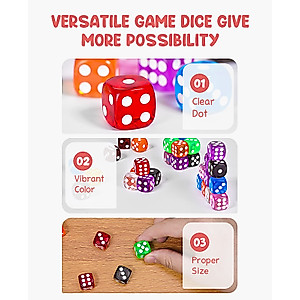 JoyCat 16mm 6 Sided Dice Set Standard Game Dice Kids for Board Games Dice Games Math Dice for Classroom with Storage Bucket (100, Translucent)