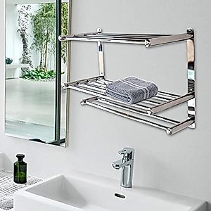LOYALHEARTDY 24-Inch 3 Tier Bath Towel Bar Multilayer Rack Stainless Steel Towel Rack Wall-Mounted Shelf Wall-Mounted Bath Holder Bathroom Shelf With Towel Bars