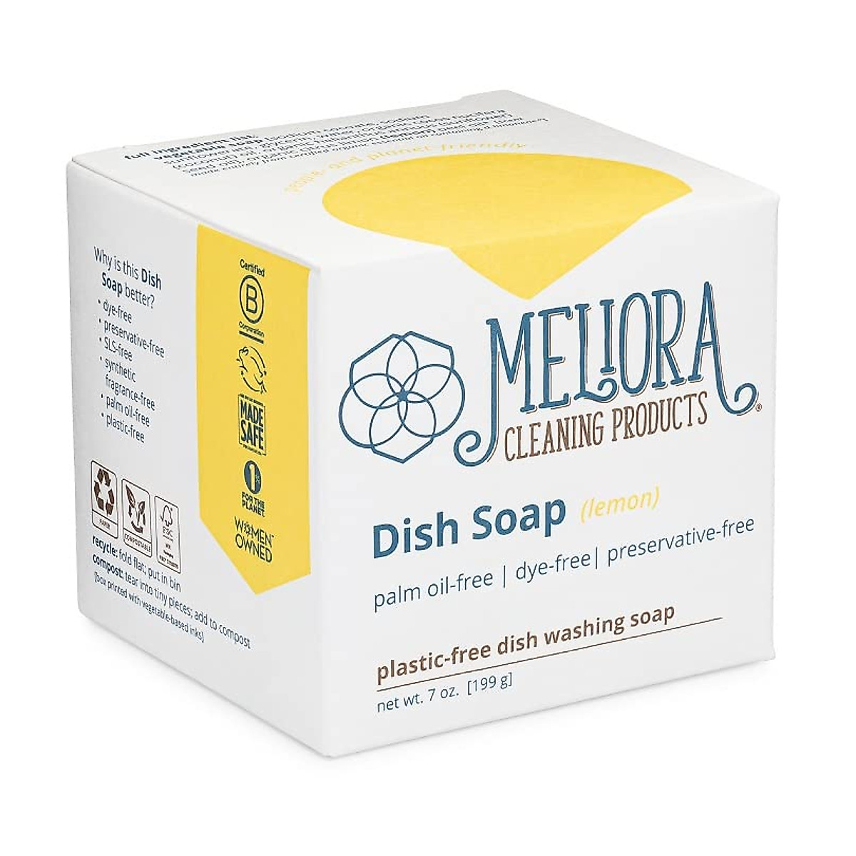 Meliora Cleaning Products Dish Soap Bar, Lemon