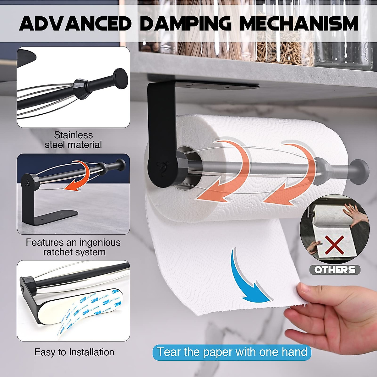 PRANAHEART Self Adhesive Paper Towel Holder, Under Counter Paper Towel Holder for One Handed Operation (Silver)