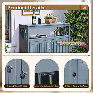 Flamaker Outdoor Storage Cabinet Weatherproof Acacia Wood Outdoor Cabinet with 2 Magnetic Doors Used for Outdoor Storage, Buffet Cabinet, TV Stand, Bar Table, Potting Table (Grey)