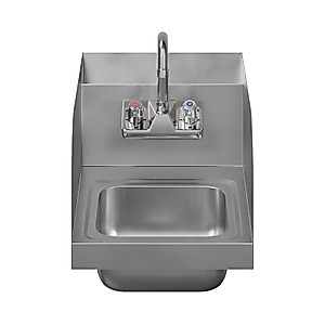 AmGood Stainless Steel Wall Mount Hand Sink with Faucet and Sidesplash 12" x 16" | NSF Commercial Hand Washing Basin For Restaurant, Kitchen and Home | Bowl Size: 9" x 9"
