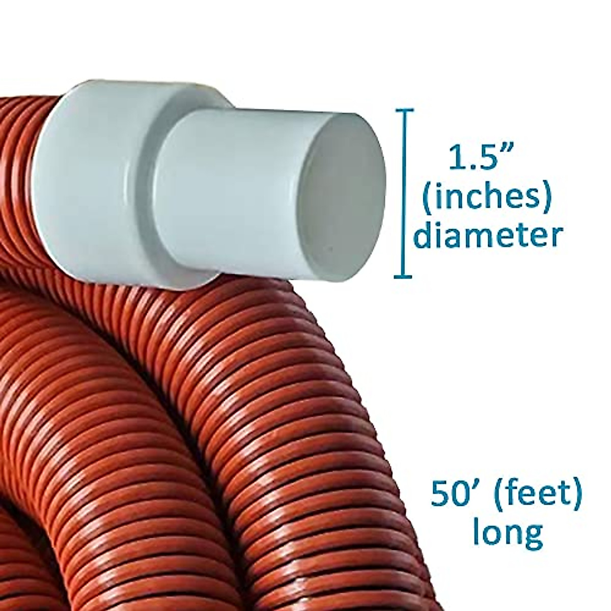Puri Tech 1.5 Inch Diameter x 50 Feet Long Heavy Duty Commercial Grade Vacuum Hose for In-Ground Swimming Pools with UV and Chemical Protection