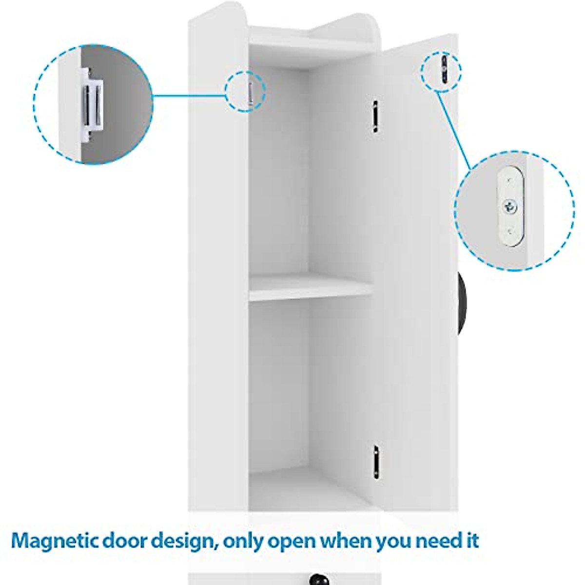 Bathroom Cabinet with Adjustable Shelf, Storage Cabinet for Small Space, Tall Bathroom Storage Cabinet with Retractable Toilet Paper Rod, Narrow Cabinet with 2 Doors, 8 Storage Compartments (White)