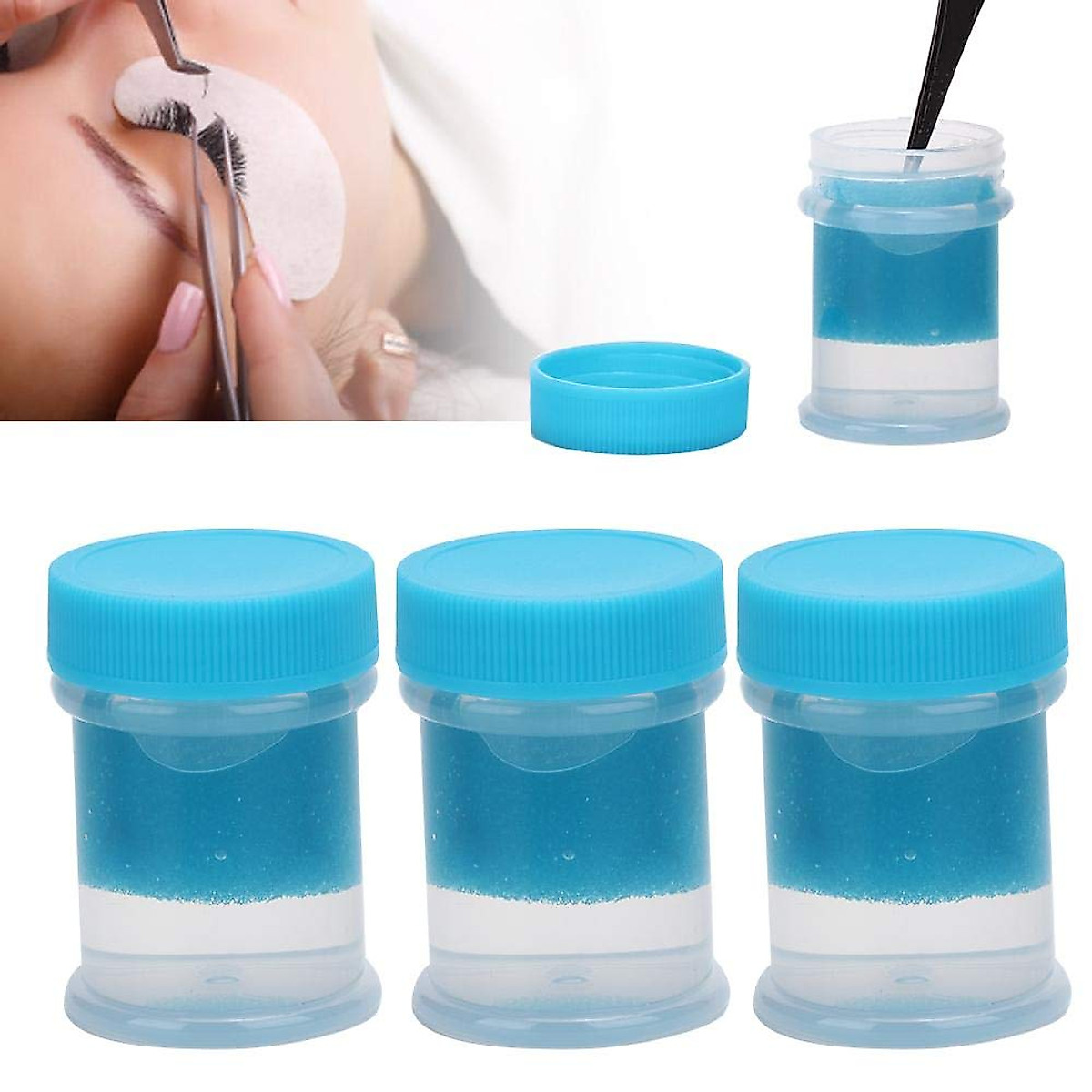Tweezer cleaner, cleaning solution for eyelash extensions. Tweezer liquid remover and eyelash curler. Cleaner for eyelash extensions. Use sponge ball cleaning tool