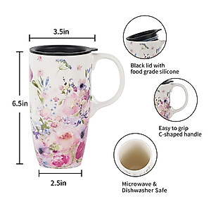 Topadorn Coffee Ceramic Mug Porcelain Latte Tea Cup With Lid in Gift Box 17oz., Spring,Mother's Day Mug