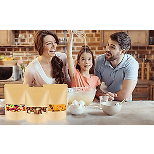 50 Pcs Stand Up Kraft Paper Bags with Window, Resealable Zip Lock Food Storage pouch,dog treat bags,Bakery Bags coffee bags candy bags sealable small business 5.5 x7.9 Inch, (Medium 5.5 * 7.9 Inch)