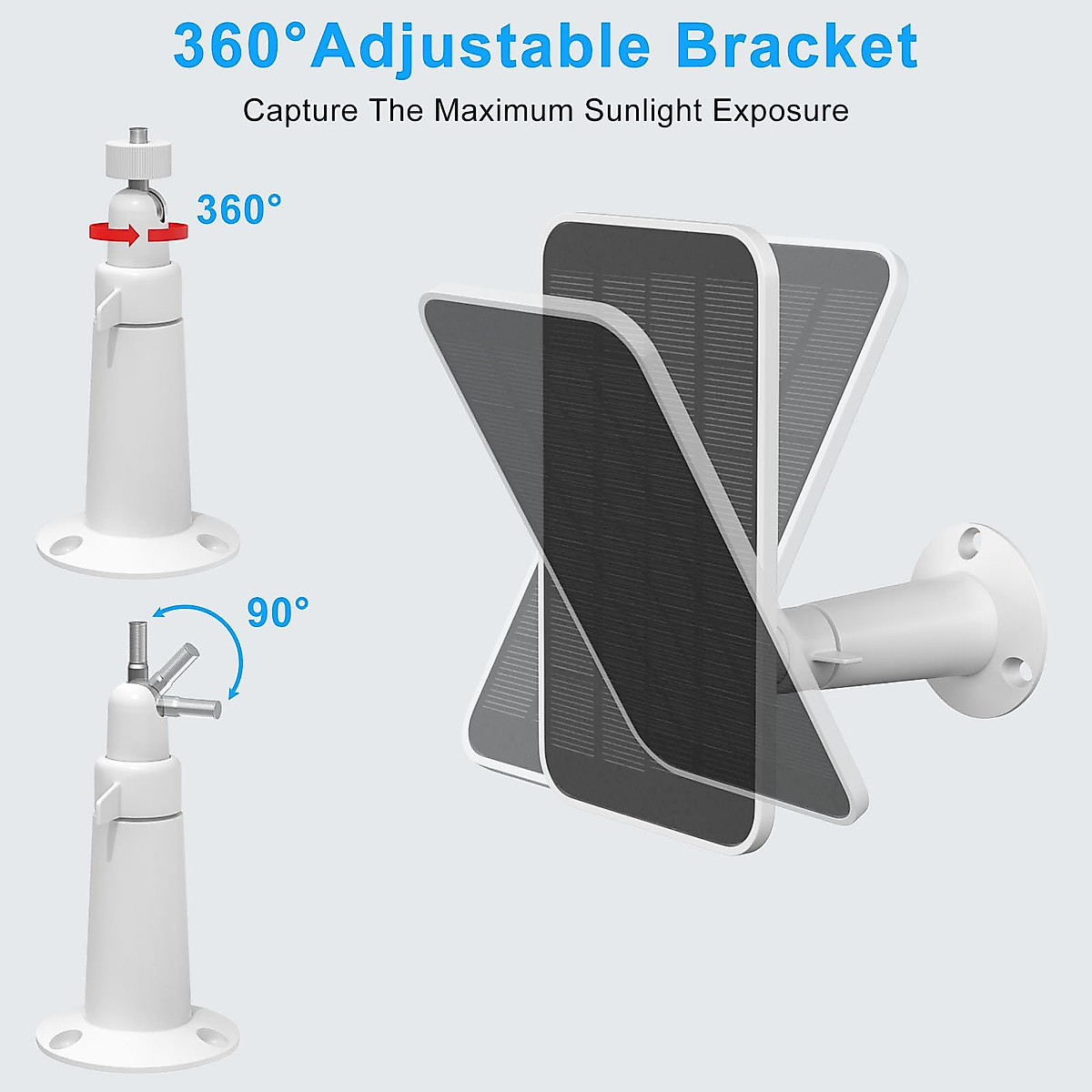 Newding Solar Panel Charger for Arlo Pro 3/Pro 4/Pro 5S 2K/Ultra/Ultra 2/Go 2 /Pro 3 Floodlight Camera Indoor/Outdoor, with 13ft/4m Waterproof Power Cable, Adjustable, Easy Mount-White