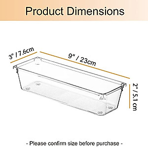 Clear Plastic Drawer Organizers Set, Organizer Trays for Kitchen Drawers Set of 6, Vanity Organizer for Bathroom, Makeup, Kitchen Utensils and Office, 9 x 3 x 2In