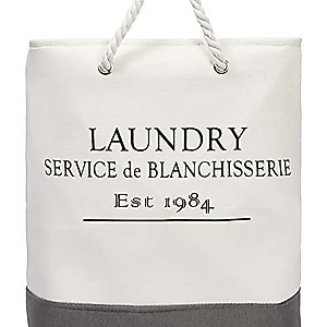 Okuna Outpost White Canvas Laundry Basket with Rope Handles (12 x 16 x 19.2 Inches)