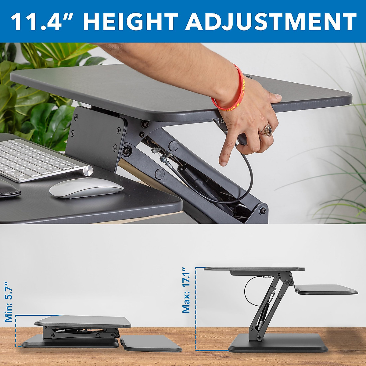 Mount-It! Sit Stand Desk Converter, Ergonomic Height Adjustable Tabletop Standing Desk, Gas Spring Compact Desk Riser MI-7916, Black Stand