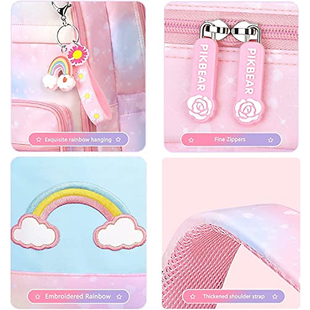 FMCEUEX Kawaii Backpack For Boy Girls, Rainbow Starry School Backpacks With Compartments Applicable to Laptop Bag Travel Bag Book Bag, Blue Medium 16.5in