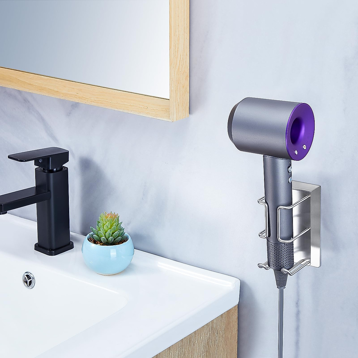 WAYASI Hair Dryer Straightener Holder Blow Dryer Holder for Bathroom, Adhesive Curling Iron Holder, Stainless Steel Hair Dryer Holder Wall Mount, Hair Tool Organizer, Hair Flat Iron Storage for salon