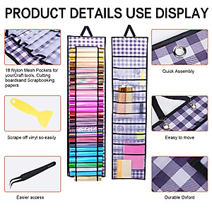 Amremsu Vinyl Roll Rack Vinyl Storage Organizer, 44 Compartment Vinyl Roll Holder with 18 Mesh Bag Storage Wall Mounted/Door Mounted Vinyl Roll Storage,Cricut Vinyl Storage, Vinyl Storage Racks