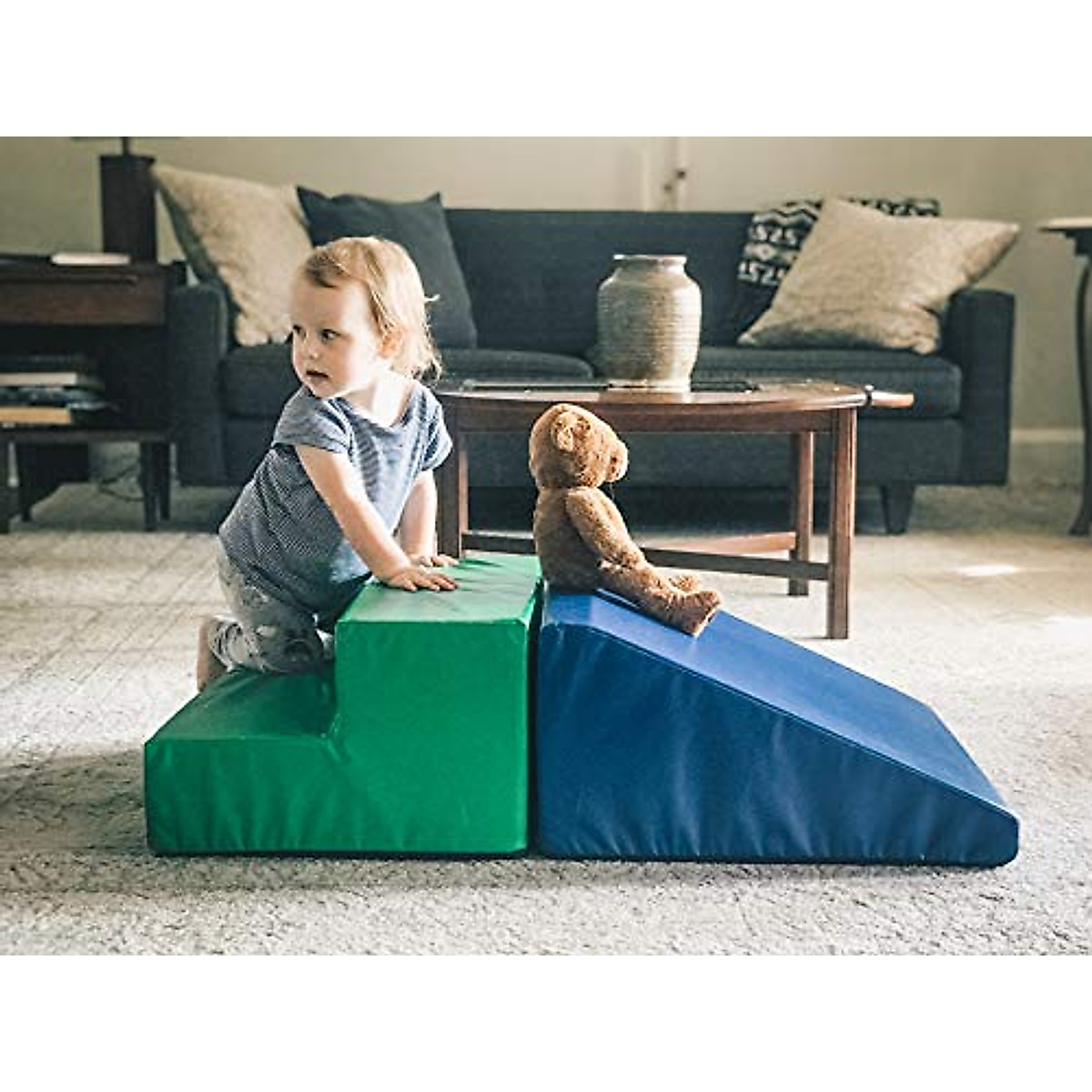 Foamnasium Up and Down Set, Indoor Foam Playset, 2 Piece Soft Toddler and Active Kids Play Foam Climber for Balancing, Crawling, Climbing, Sliding and Jumping, Made in The US, Pewter/Baby