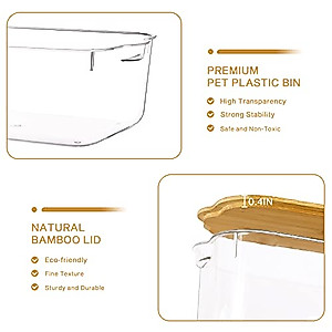 ANMINY 3PCS Clear Plastic Storage Bins Lidded Stackable Basket Box Set with Bamboo Removable Lid Handle Home Kitchen Closet Shelf Decorative Kid Toy Clothes Towel Laundry Organizer - 1 Medium 2 Small