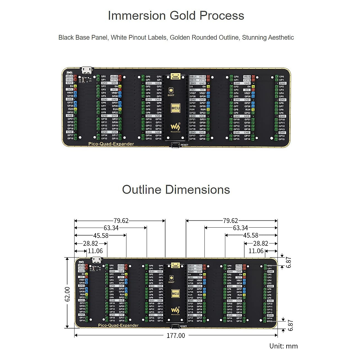 Waveshare 4xPorts Quad GPIO Expander Supports USB External Power Supply for Raspberry Pi Pico Series Motherboard
