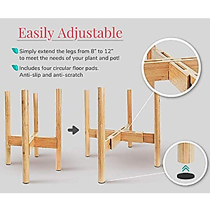 UppWell | Adjustable Wood Plant Stand Indoor | Eco-Friendly Bamboo 8-12 Inch Mid Century Modern Flower Pot Stand | Sustainable Planter Holder for Living Room Balcony | One Tree Planted per Purchase