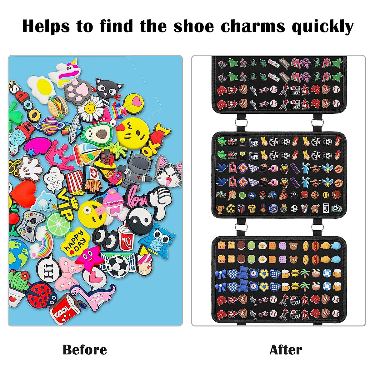 JUXYES Shoe Charms Organizer Wall Hanging Collection Holder, 6 Loose-leaf Board Pieces Croc Shoe Charms Display Hanging Decoration Croc Charms Collection Storage Organizer