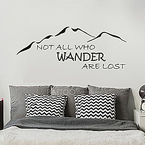 BATTOO Not All Who Wander are Lost Wall Decal Mountain Vinyl Sticker 30" W 11.5" H Family Kids Room Mural Motivation Love Home Travel Hobbit, Black
