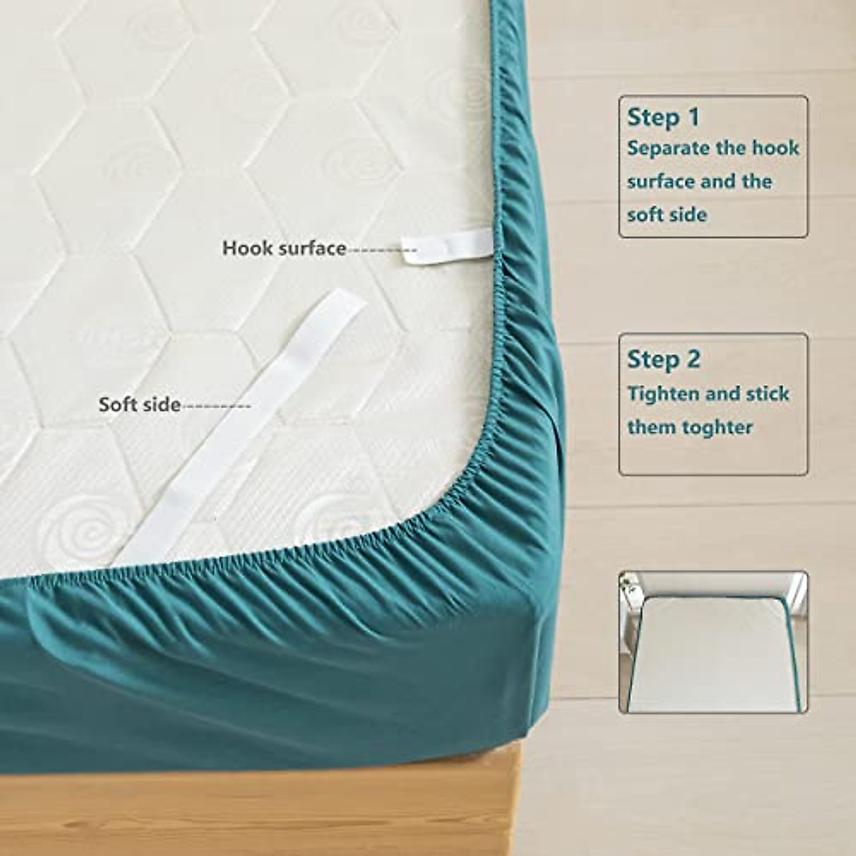 MINIPANDA Full Size Fitted Sheet Only with Bed Sheets Holder Straps for Corners, Keep Sheets from Coming Off - Ultra Soft - Microfiber Sheets (Full, Blue-Green)