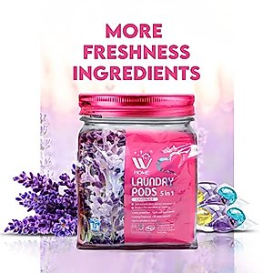 5-in-1 Laundry Pods, 32 Count Bag, High Efficiency (HE), Ultra Concentrate with Powerful Stain Lifter Technology, Fabric Softener With Lavender Extracts, Detergent Pods