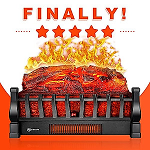 Electric Fireplace Log Insert Heater with IR Remote Control, up to 1500W Heating, 5 Flame Brightness Levels, 24-Hour Timer, Overheat Protection, Suitable for Home and Office Decoration, Black