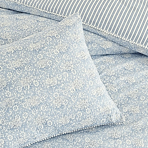 Peri Home 100% Cotton 3-Piece Duvet Cover and Sham Set, King, Blue Ikat Eyelet