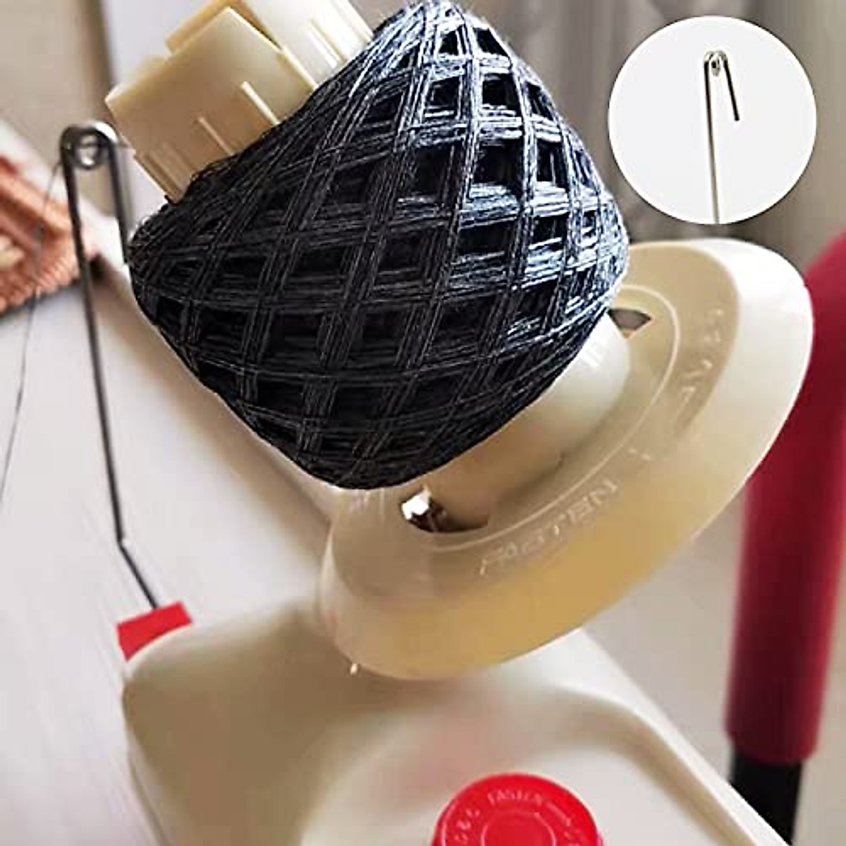 LAMXD Needlecraft Yarn Ball Winder Hand Operated,Red,Portable Package,Easy to Set Up and Use,Sturdy with Metal Handle and Tabletop Clamp,Including Yarn Needles Set…