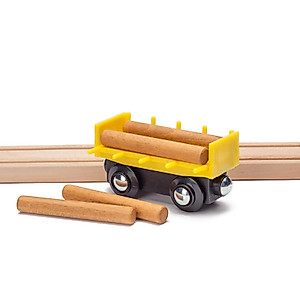 Maxim Enterprise, inc. Log Car for Wooden Railway, 5 Piece Kids Train Set with Magnetic Link and Removable Logs, Compatible with Thomas and Friends, Brio Train Sets & Major Brand Wooden Railway