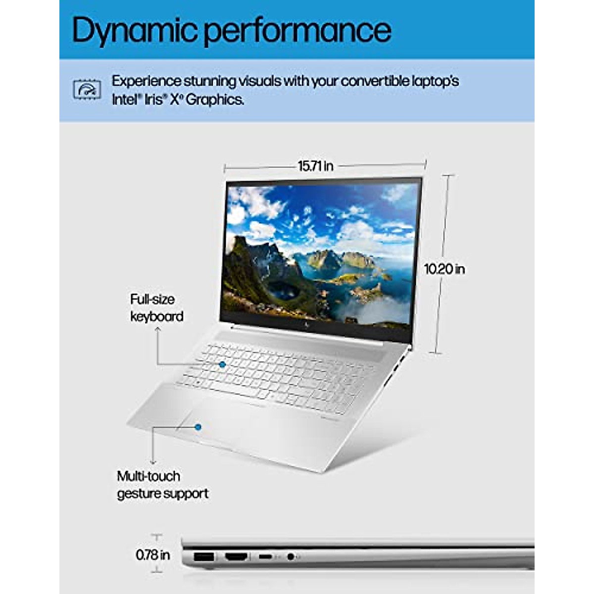 HP Envy Laptop, Intel Core i7-1255U Processor, Intel Iris Xe Graphics, 12 GB RAM Memory, Windows 11 Home Operating System, (17-ch2010, Natural Silver)