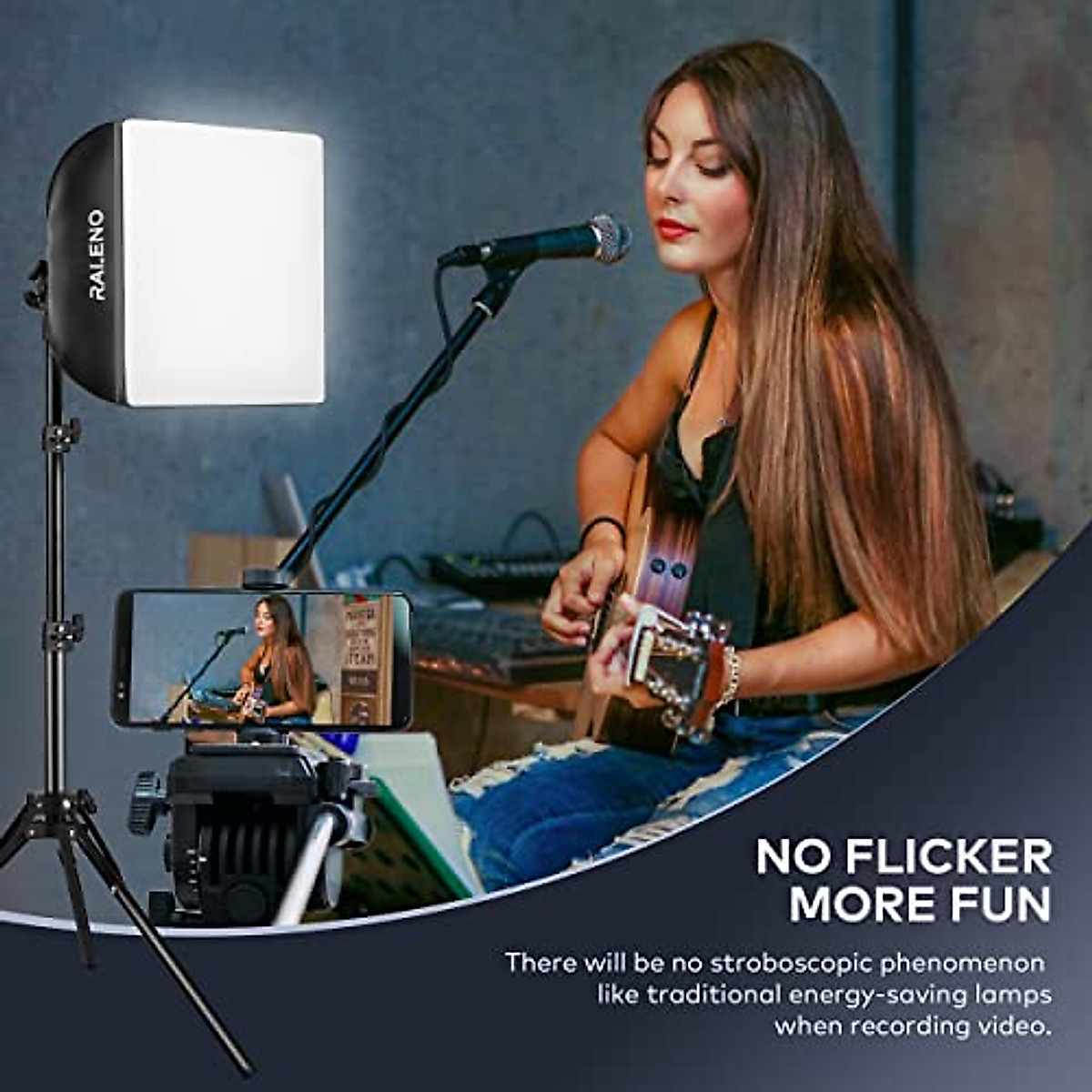 RALENO Softbox Lighting Kit, 16'' x 16'' Photography Studio Equipment with 50W / 5500K / 90 CRI LED Bulb, Continuous Lighting System for Video Recording and Photography Shooting